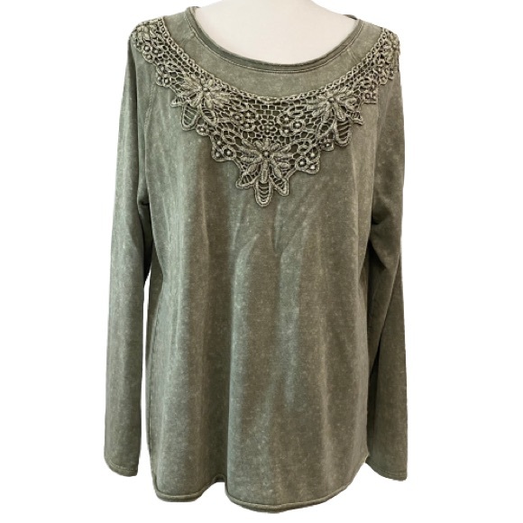 French Blue | Tops | French Blue Lace Embellished Distressed French ...